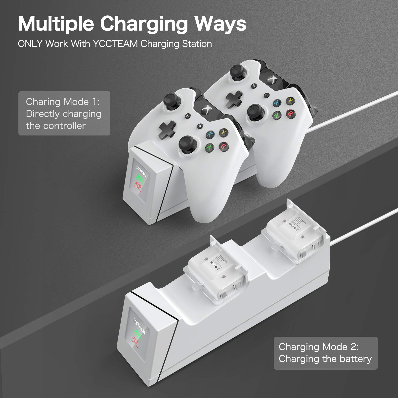 Controller Charger Compatible with Xbox One, YCCTEAM Rechargeable Battery Pack Compatible with Xbox One, Xbox One X, Xbox One S, Xbox One Elite Controller, Charging Station with 2pcs 1200mAh Battery