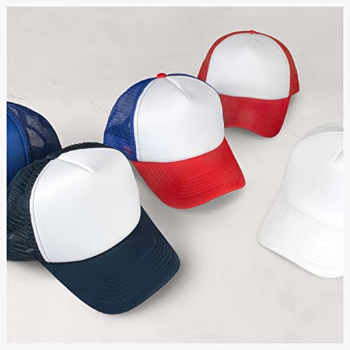CHOK.LIDS Foam Trucker Hat Summer Mesh Cap Solid Two Toned Blank Foamhead hat for Mens Womens Adjustable Strap Light Weight (White/Neon Orange)
