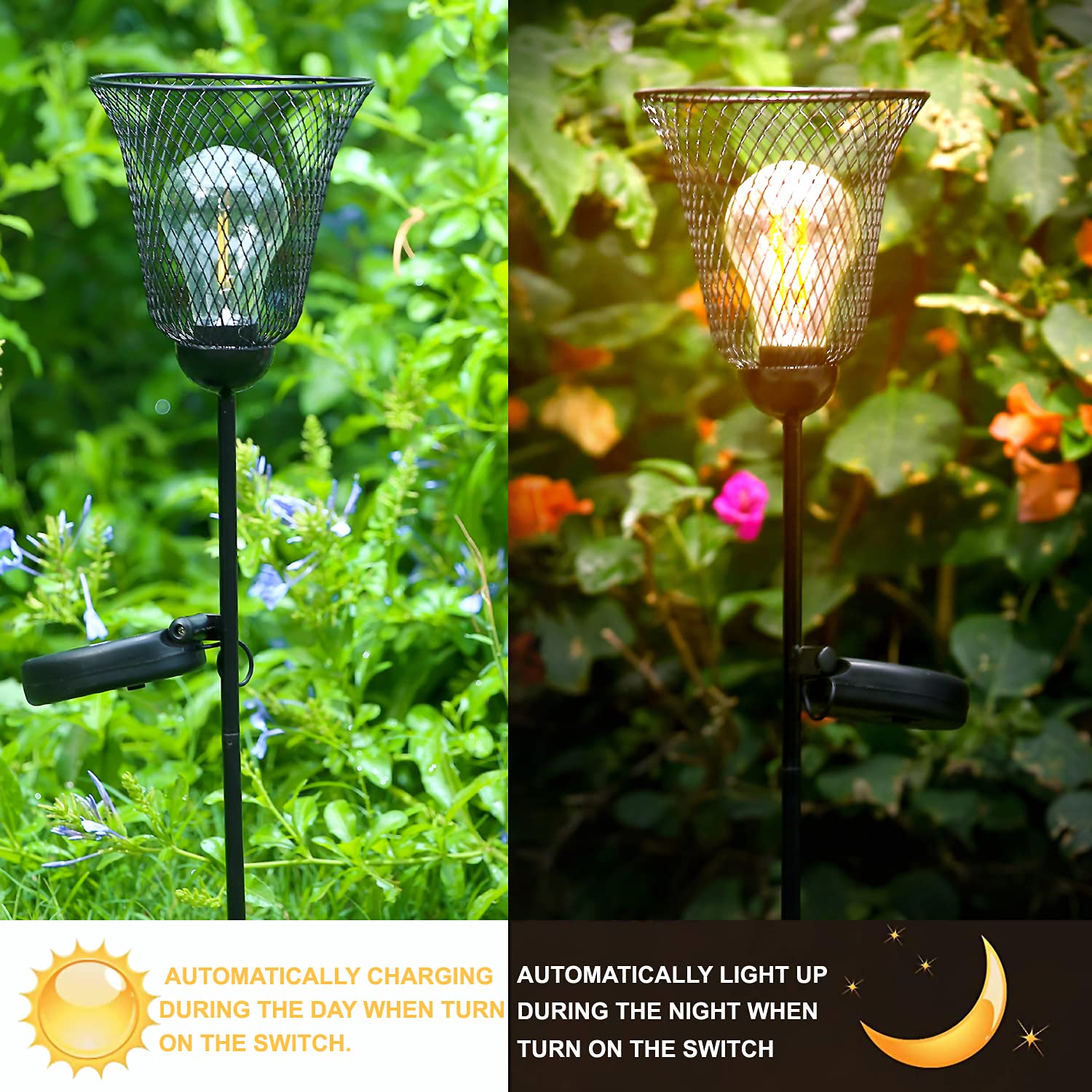 Solar Bulb Garden Light Stake - Metal Solar Bulb Stake with Warm White Edison Bulb Garden Art Lamp for Outdoor, Pathway, Yard, Lawn,Housewarming Gift