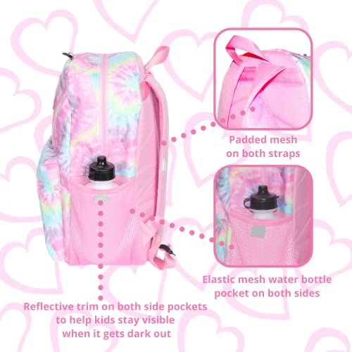 CLUB LIBBY LU Tie Dye Backpack Set for Girls, 16 inch, 6 Pieces - Includes Foldable Lunch Bag, Water Bottle, Scrunchie, & Pencil Case