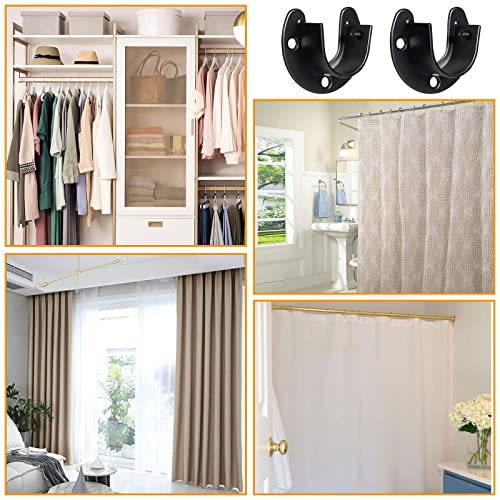 JMIATRY 12 PCS Closet Rod Brackets 1 Inch Closet Pole Socket Metal Closet Rod Brackets Heavy Duty Closet Rod Support Bracket U-Shaped Open Black Closet Rod Holders with Screws