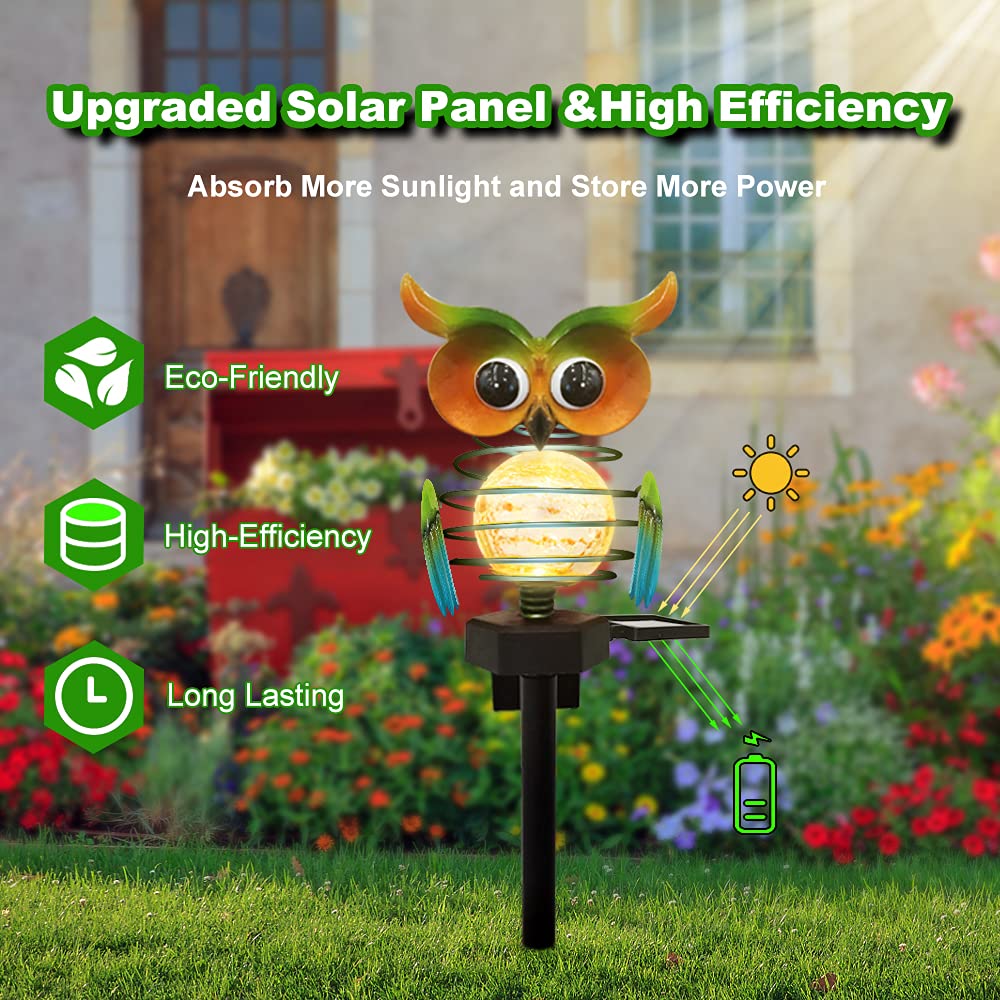 Solar Garden Lights Outdoor, Solar Owl Lights Waterproof Decor, Garden Stake Lights Solar Powered Crackle Glass Globe Lights Outdoor Warm White Owl LED Lights for Yard Lawn Patio Pathway Walkway