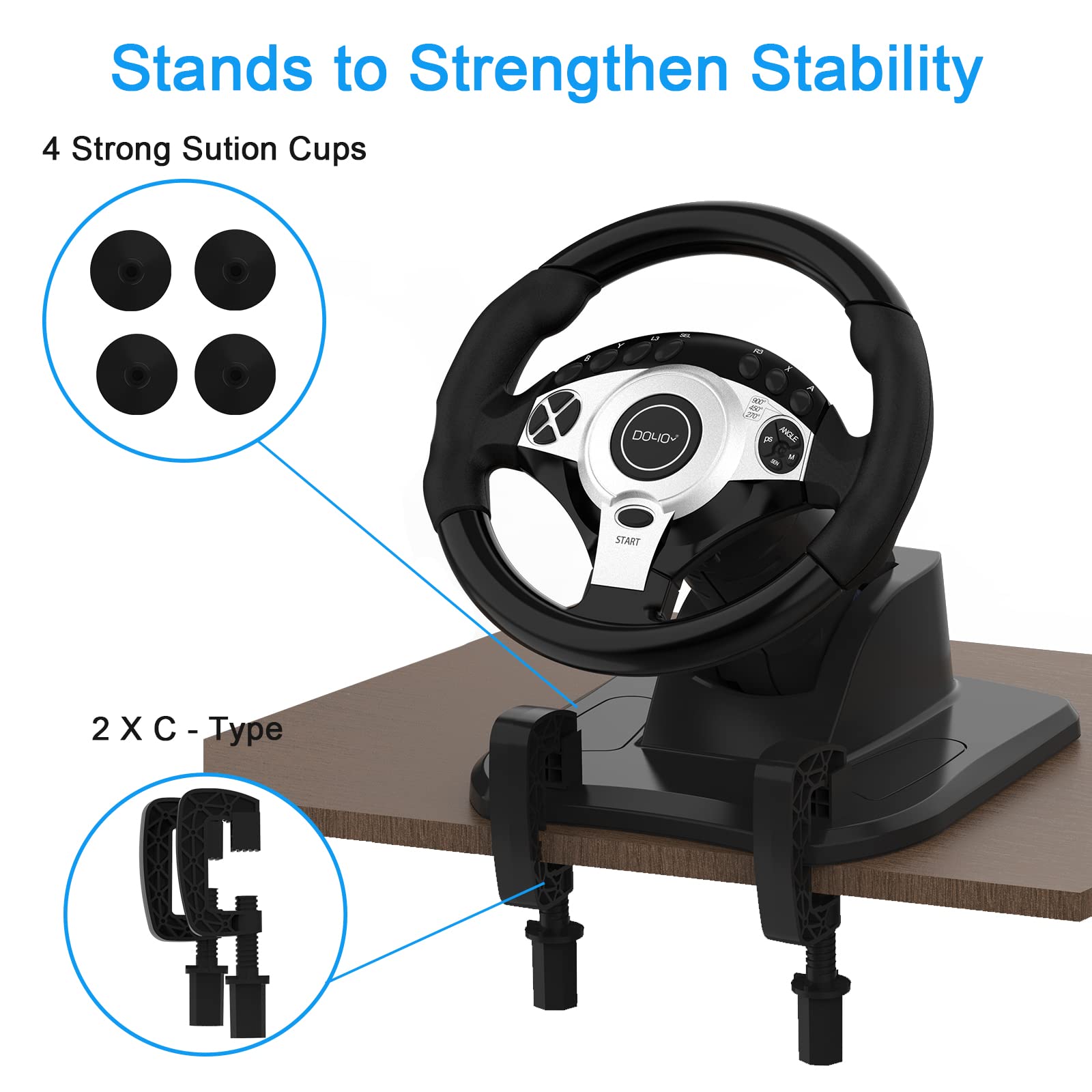 DOYO PC Steering Wheel, Racing Wheel 270/900° Car Sim Driving Gaming Wheel Dual-Motor Feedback Driving with Paddle Shifters, Gear Lever Bundle for Xbox Series X/S,PS3,PS4,PC,Xbox One,Xbox 360,Switch