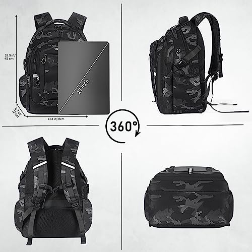 Laptop Backpack, Teenage Boys Men's Backpack Daypack 17-inch Computer Bags Work Business Travel Large Bookbag for Middle High School College Student, USB Charging Water Resistant Anti-Theft, Black