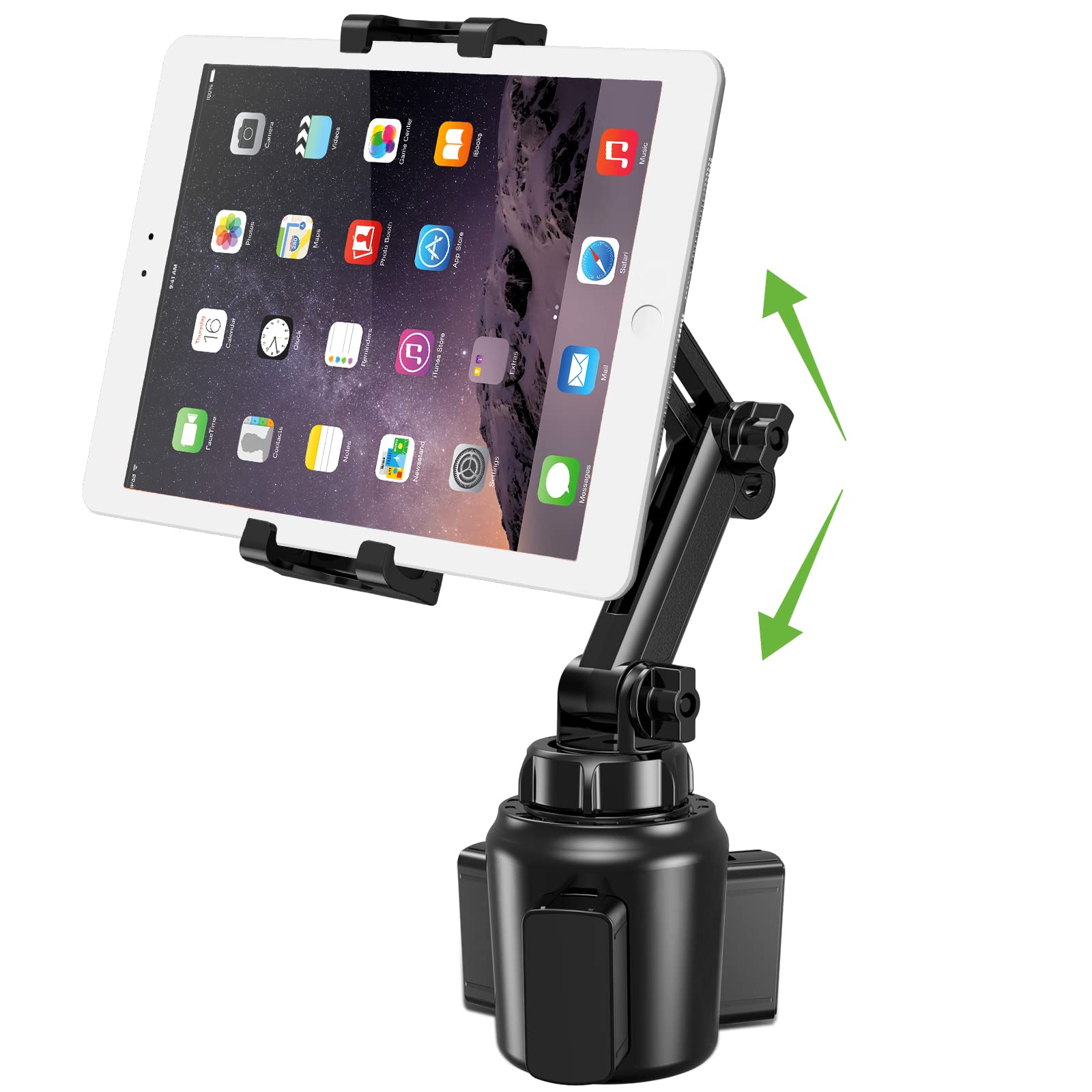 EOCAHO Tablet Holder for Car, 2-in-1 Cup Holder Tablet/Phone Mount, Adjustable Tablet Mount for Car Truck, Compatible with 4.7-13 inch Tabs, iPad, GPS Navigator, iPhone, Galaxy Z Fold 4, 3