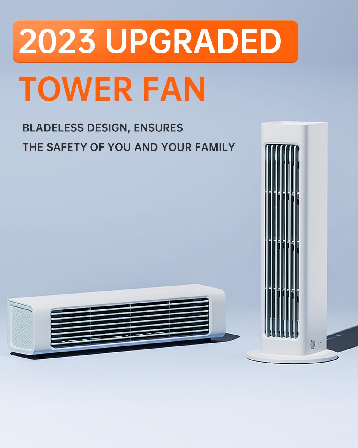 FrSara 12" Oscillating Small Tower Fan - Bladeless Desk Fan with Remote Control, 3000mHA USB C Small Office Fan with 3-Speed, Strong Wind Ultra Quiet Fan for Office, Bedroom, Home, Desktop, White
