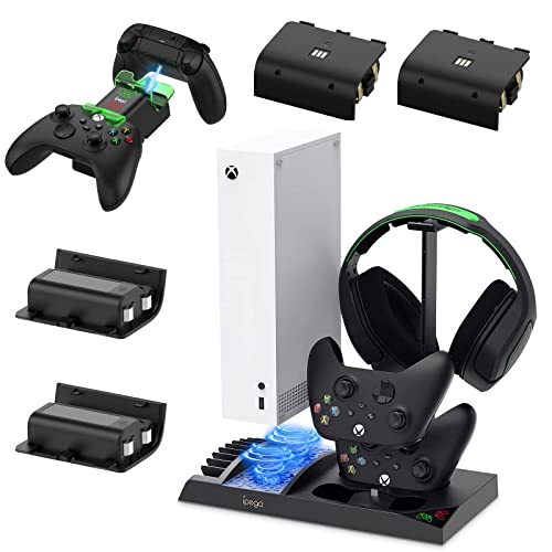 Cooling Fan Stand for Xbox Series S with 1400mAh Rechargeable Battery Pack and Upgrade Charging Station with 1400mAh Rechargeable Battery for Xbox Series X/S Controllers