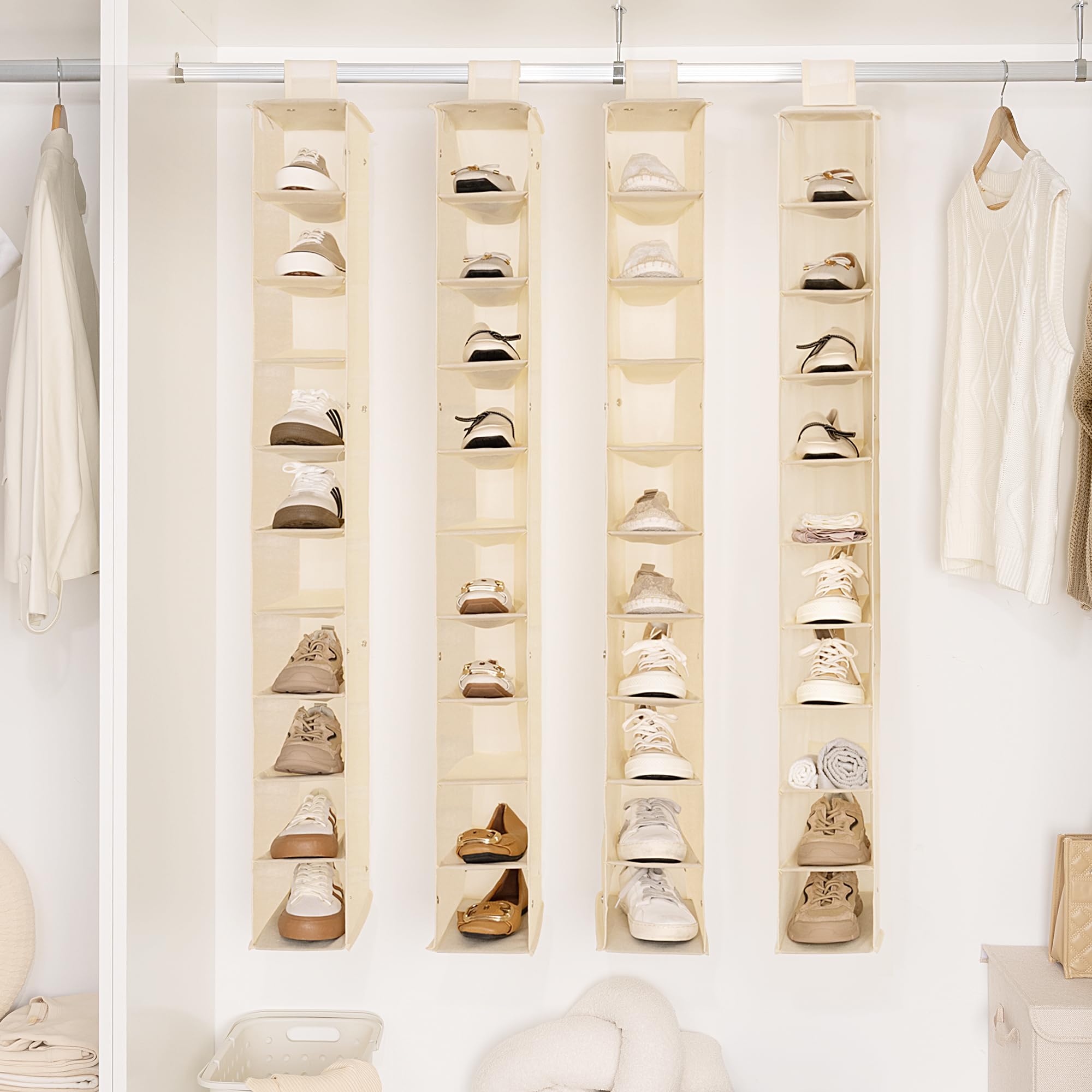 GRANNY SAYS 20 Sections Hanging Shoe Organizer, Shoe Organizer for Closet, Hanging Shoe Rack, Hat Storage Organizer, Closet Organizer and Storage, Closet Shelves for Shoes, Beige
