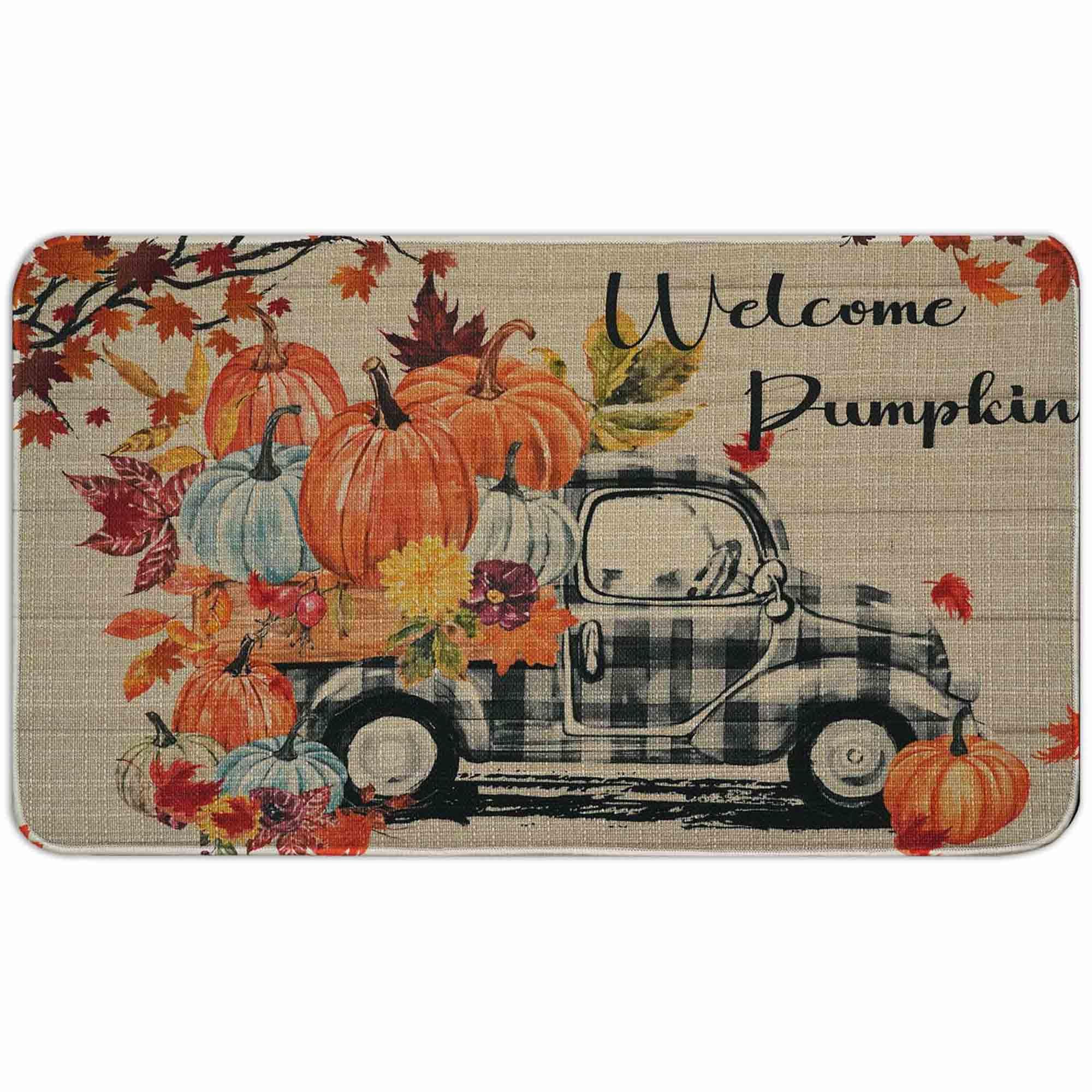 Fall Door Mat Outdoor Non-Slip Fall Front Door Mats Fall Decorations for Home Low-Profile Thanksgiving Autumn Pumpkin Welcome Doormat for Indoor Outdoor Fall Decor (Welcome Pumpkin, 17"x30")