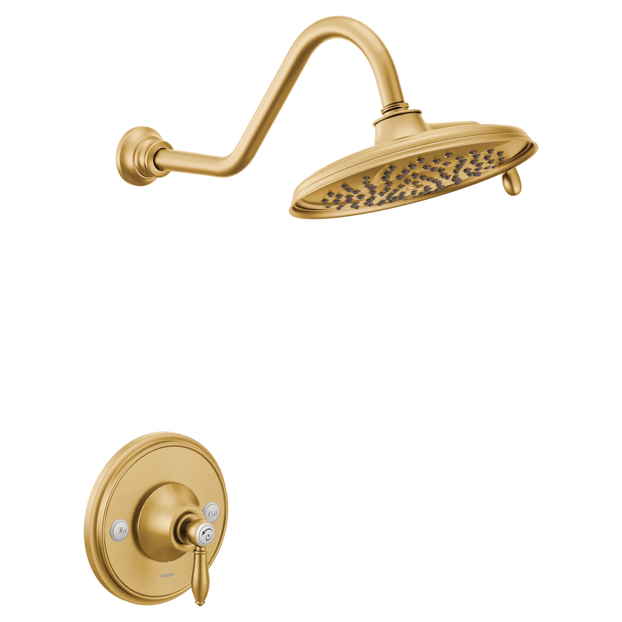 Moen Weymouth Brushed Gold Posi-Temp Shower Trim Kit, Valve Required, including 9-Inch 2-Spray Rainshower, TS32102BG