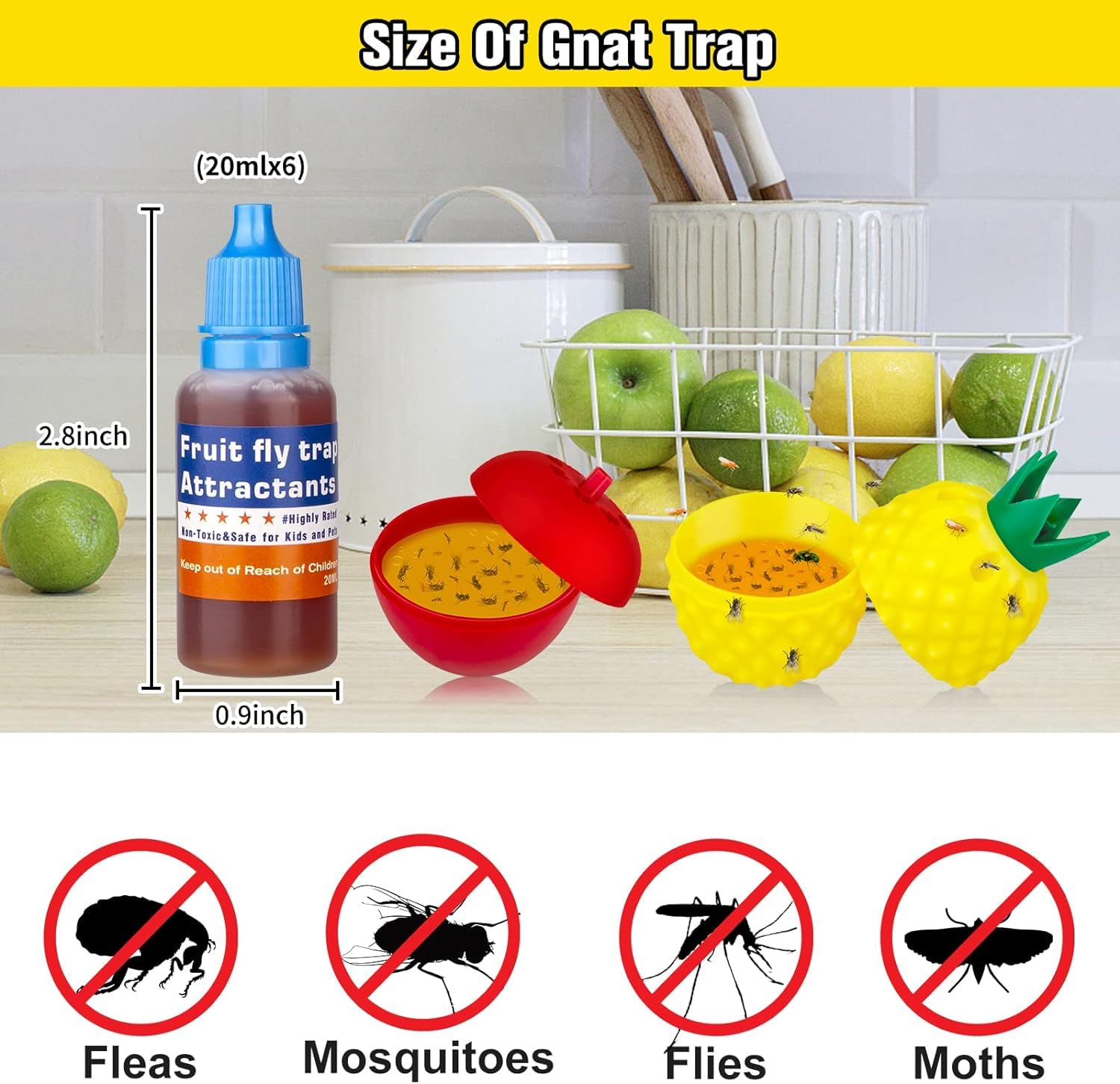 Fruit Fly Trap Refill Liquid Only,Fruit Fly Traps for Indoors,Ready-to-Use Fly Trap Refill Liquid,Fruit Fly Trap Bait Refill for Indoors,Fruit Fly Killer for Home,Kitchen(4 Pack)