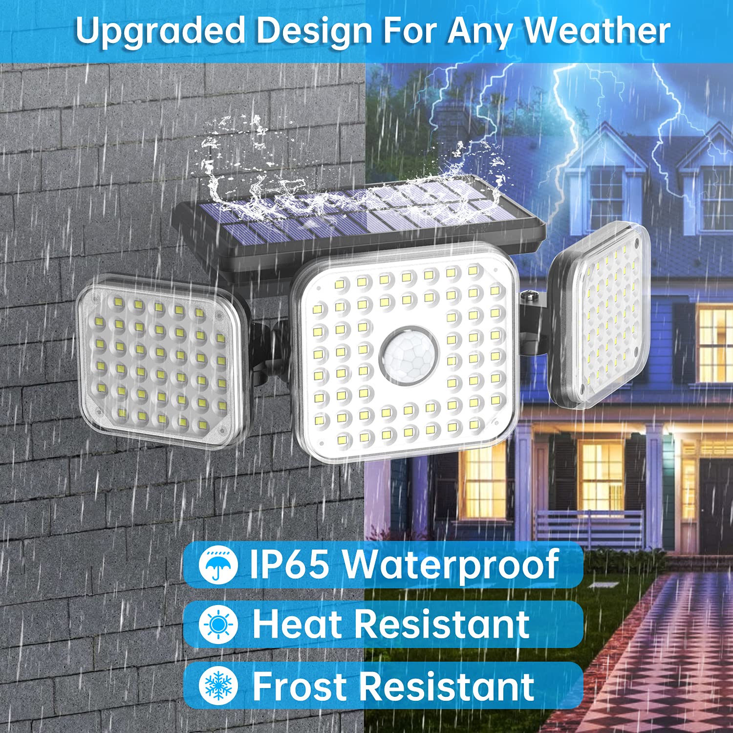 Solar Lights Outdoor, 132 LED 1500LM Solar Security Flood Lights with Remote Control, Wireless Motion Sensor Lights 3 Heads 270° Wide Angle Illumination IP65 Waterproof Wall Lights (2 Packs)