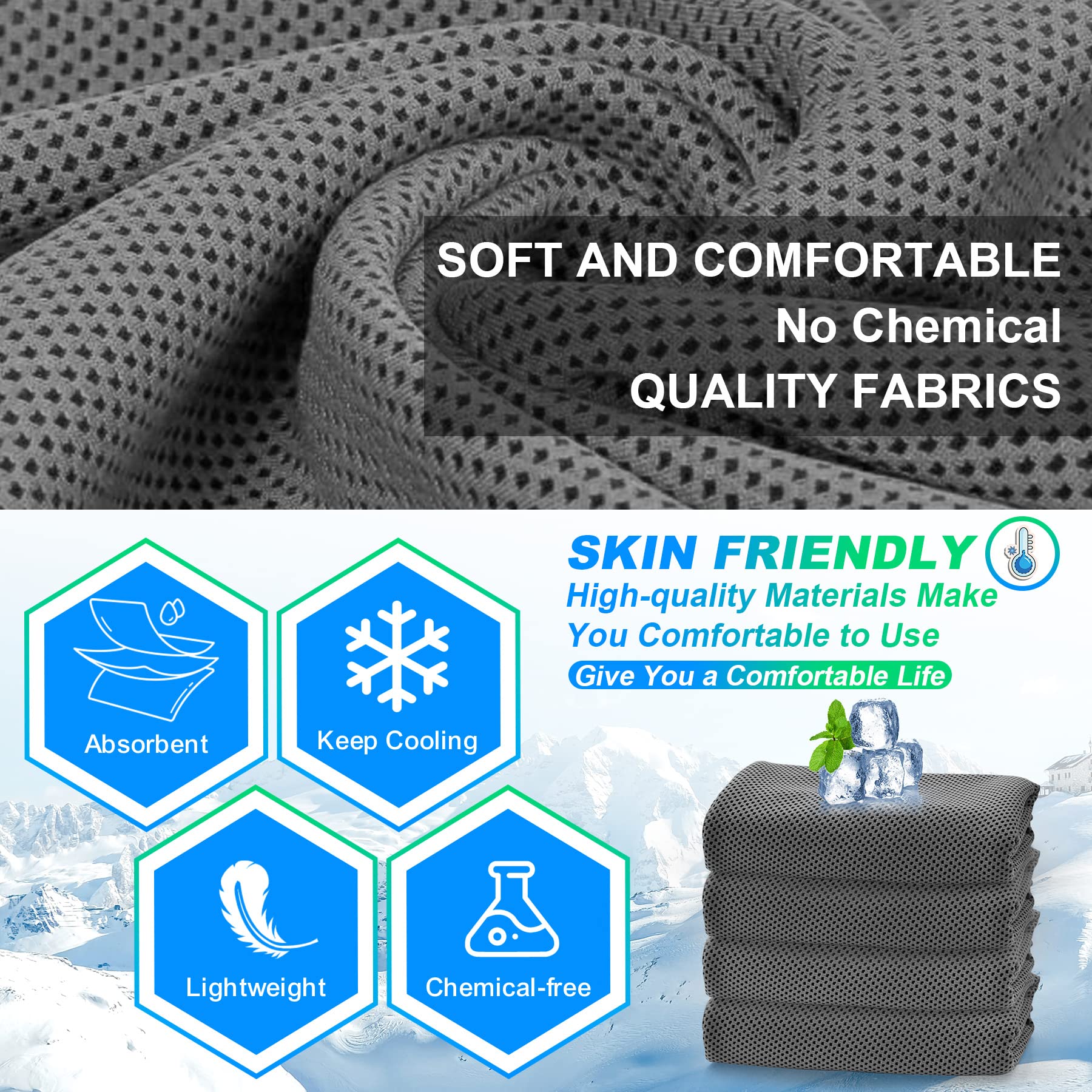 Cooling Towel 4 Pack (40”×12”), Ice Towels for Neck and Face,Soft Breathable Chilling Towel,Microfiber Towel for Disney, Yoga,Golf, Gym,Camping,Running