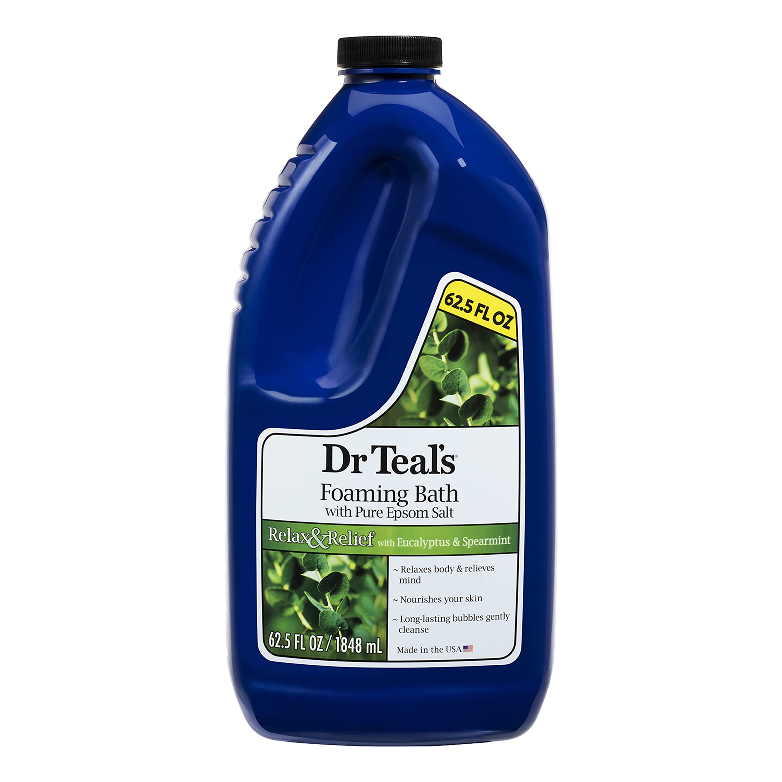 Dr Teal's Foaming Bath with Pure Epsom Salt, Relax & Relief with Eucalyptus & Spearmint, 62.5 fl oz (Packaging May Vary)