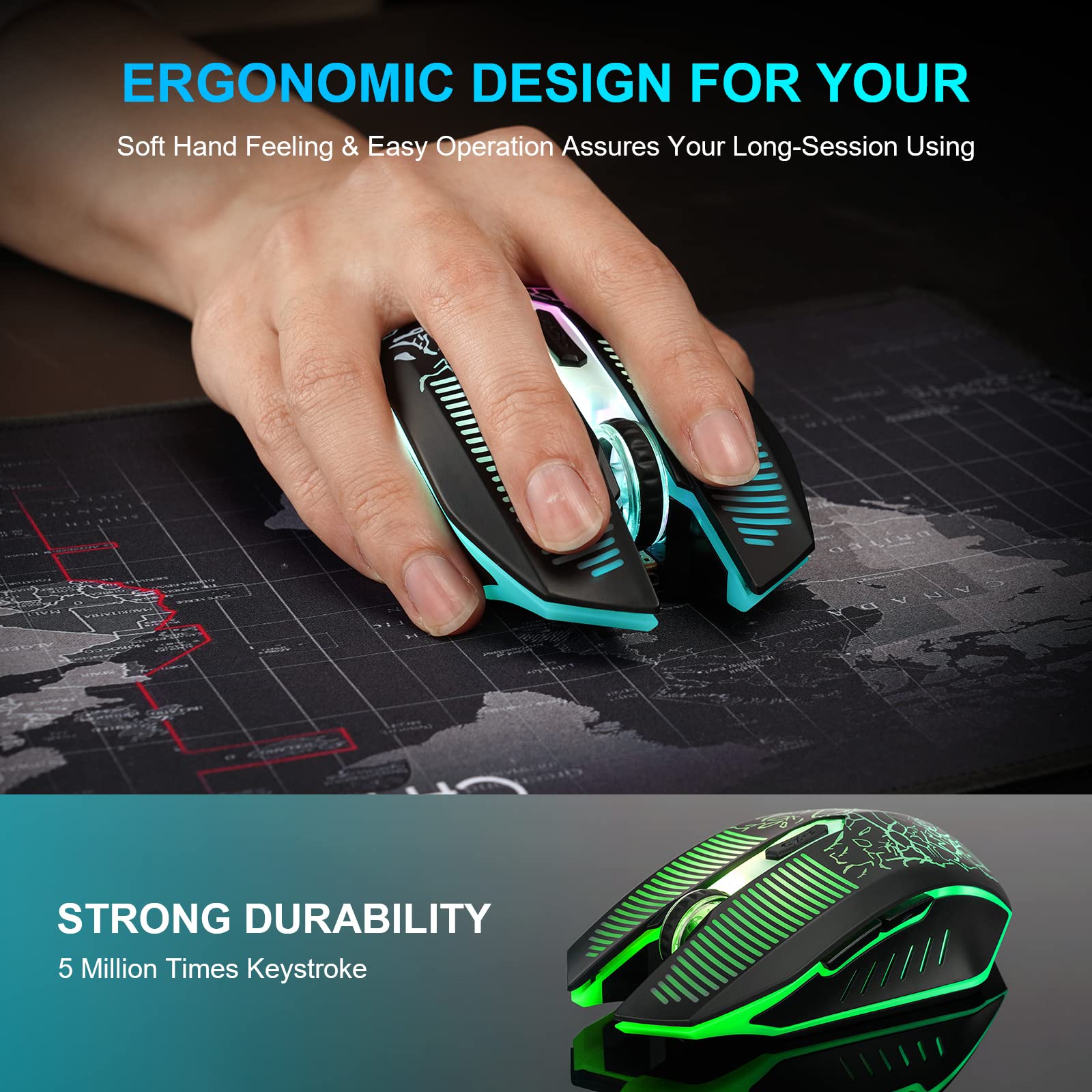 CHONCHOW USB Gaming Mouse Wired Programmable RGB Optical 7 Button Macro Mice 7200DPI 1000Hz Color Customized Backlit Compatible with Xbox one X PS4 PS5 Windows 7/8/9/10/11 Switch