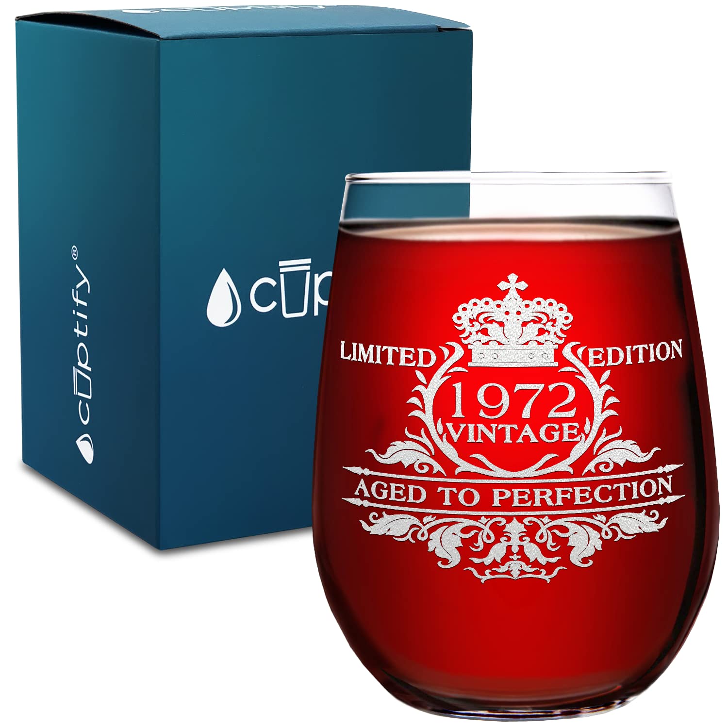 Cuptify 51st Birthday Gifts for Women 1972 Vintage Edition 17 oz Stemless Wine Glass 51 Year Old Birthday Anniversary Presents Party Decorations for Mom