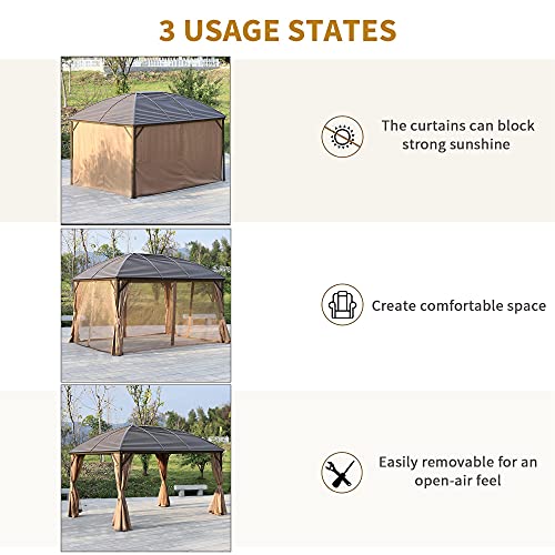 Outsunny 10' x 13' Hardtop Gazebo Canopy with Galvanized Steel Roof, Aluminum Permanent Pavilion Outdoor Gazebo with Top Hook, Netting and Curtains for Patio, Garden, Backyard, Deck