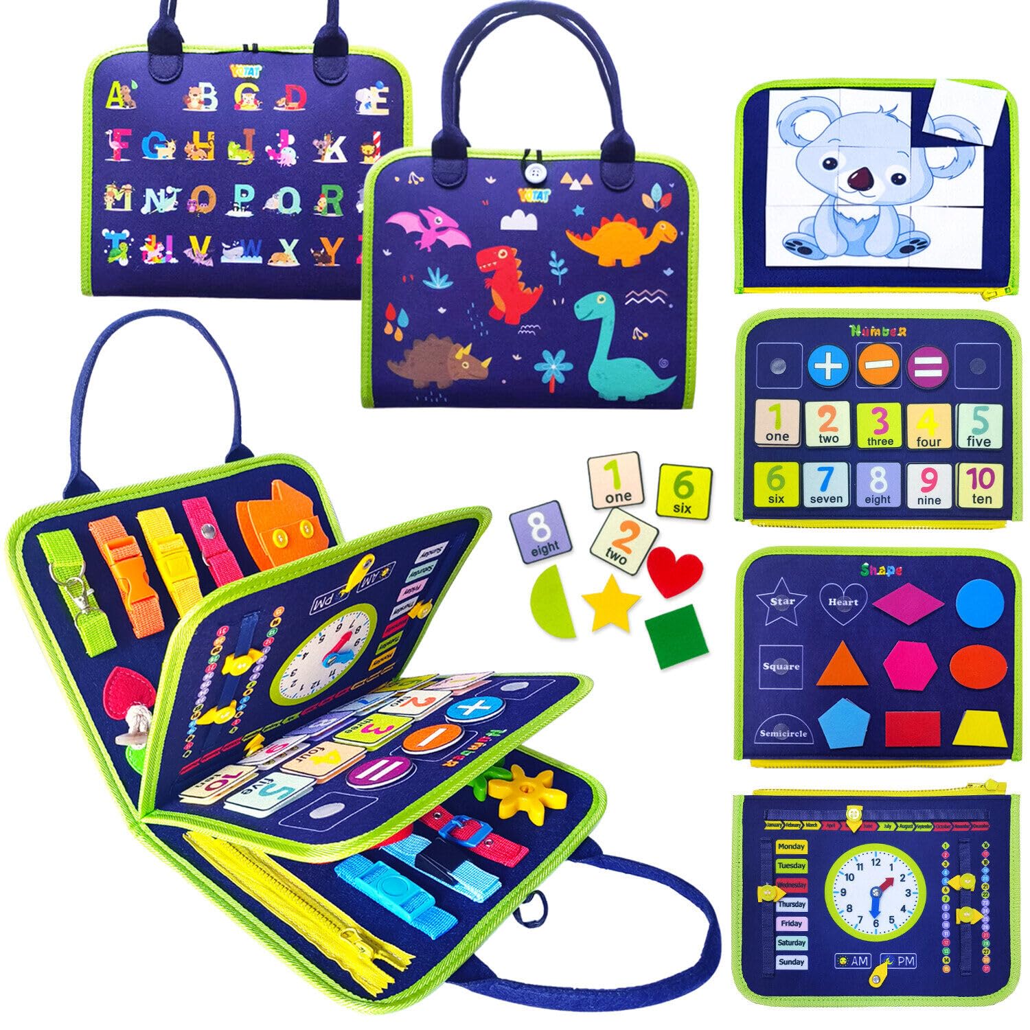 YQTAT Busy Board Montessori Toys for 1 2 3 4 Year Old Boys Girls, Sensory Toys for Toddler 1-3, Toddler Travel Toys Educational Activity Learning Toys, Birthday Gift for Boys Girls