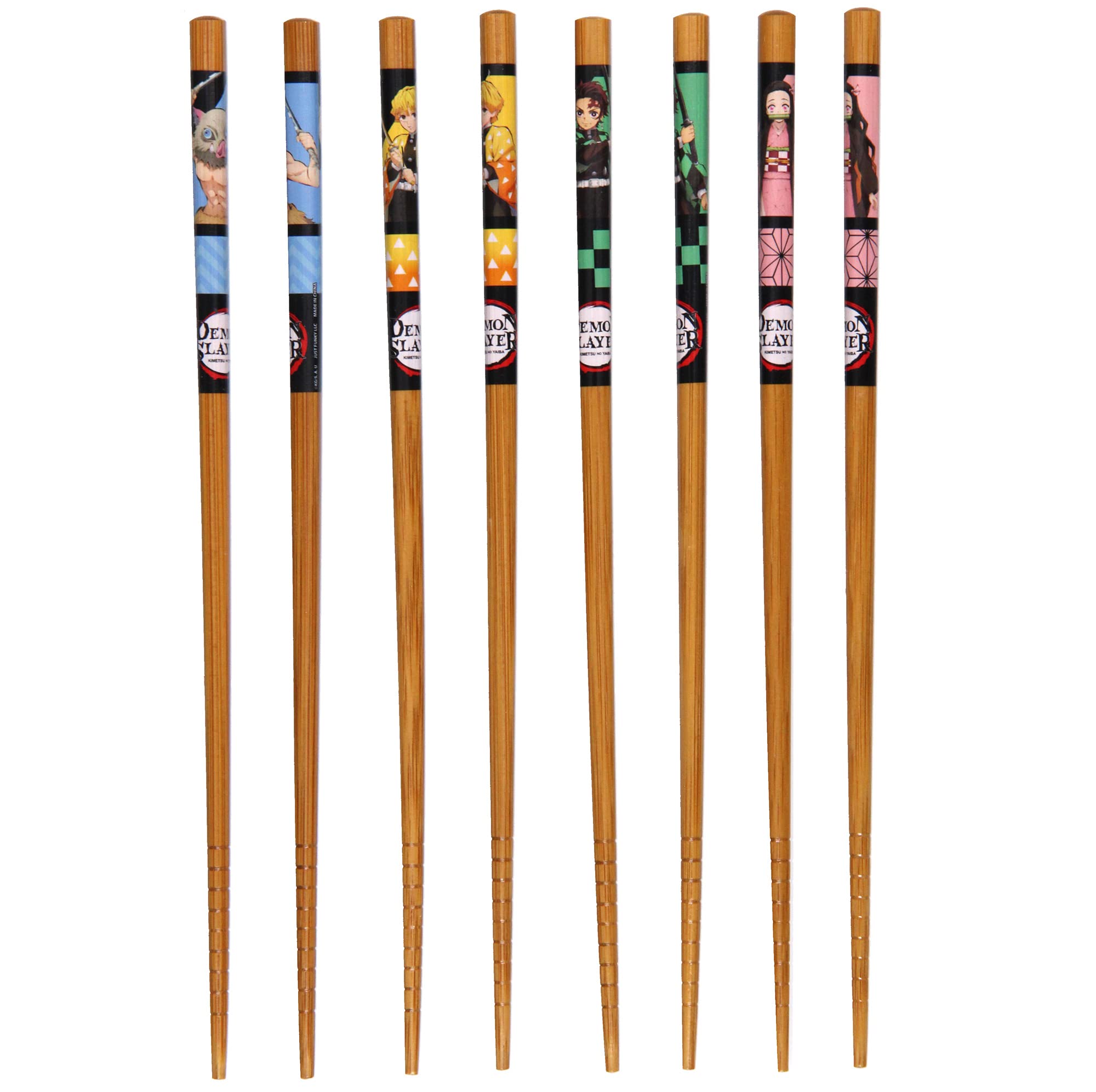 Demon Slayer Set Of 4 Collectible Anime Bamboo Chopsticks 8.85 Inches Long Gift Set