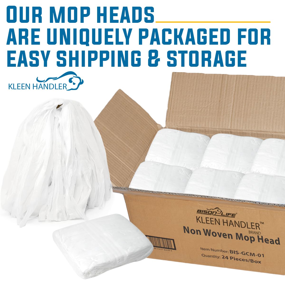 KLEEN HANDLER Bulk Disposable Cut-End Mop Head Non-Woven, Commercial Grade Replacement Mop Head (24 Case Pack)
