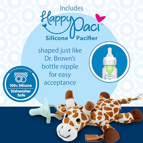 Dr. Brown's Lovey Pacifier and Teether Holder, 0 Months Plus, Giraffe with Green Pacifier