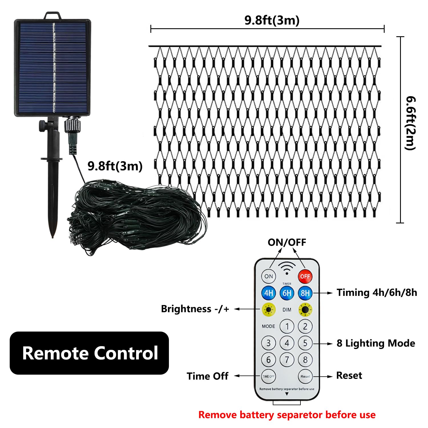Solar Net Christmas Lights Cool White, 204 LED Net Lights Outdoor Mesh Lights, Waterproof 8 Modes Solar Powered String Lights for Fence, Garden, Yard, Bushes, Trunk, Halloween Decor-9.8ft x 6.6ft