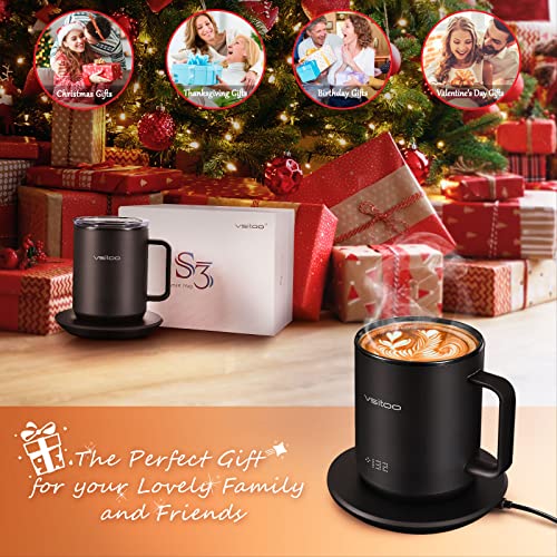 vsitoo S3 Temperature Control Smart Mug 2 with Lid, Self Heating Coffee Mug 10 oz, LED Display, 90 Min Battery Life - App&Manual Controlled Heated Coffee Mug - Improved Design, Coffee Gifts, Black