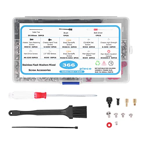 FTVOGUE 366 Pcs Computer Screw Assortment Kit for Hard Drive Computer Case Motherboard Standoffs Screw Kit with Screwdriver Brush, Micro Screwdriver