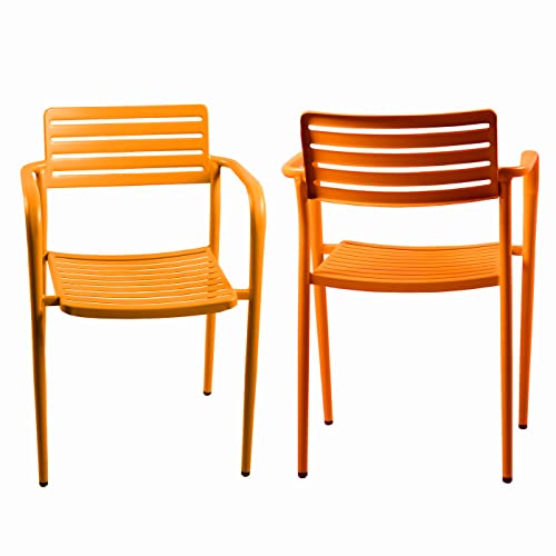 GWAREZ Outdoor Bistro Metal Arm Chair Stackable Garden Dining Chair for Patio Backyard Lawn, Set of 2, Bright Orangeā¦