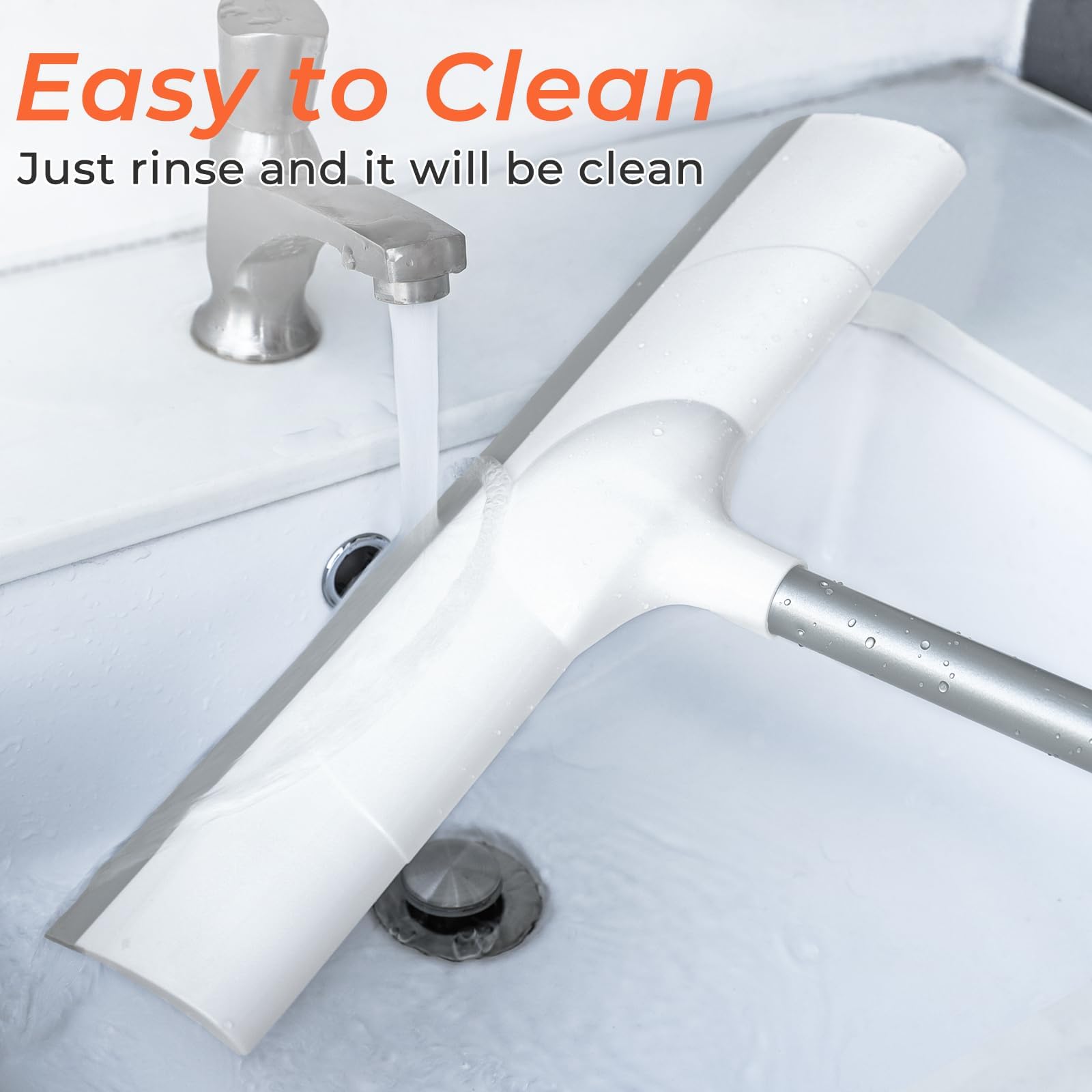 Floor Squeegee 50" Long Handle Rubber Squeegee Broom for Garage Concrete Shower Tile Pet Hair Deck Heavy Duty Floor Wiper Water Squeegee