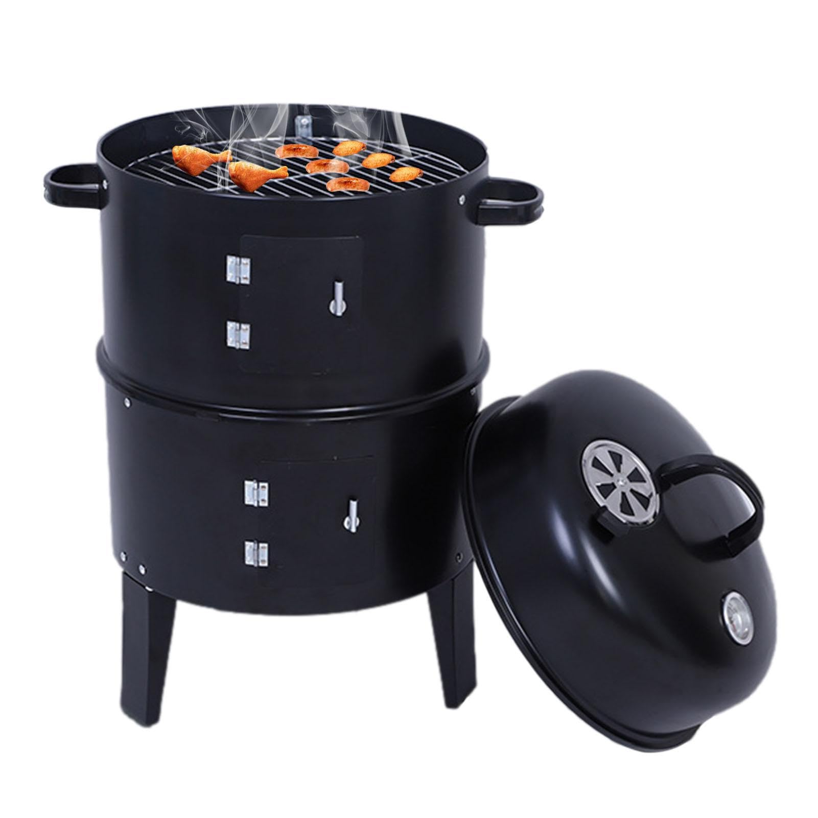 Charcoal BBQ Smoker, Enhanced Flavor BBQ Smoker, Fire Adjustment Smoker Grill with Three Dimensional Technology, 33.07 Inch Height Outdoor BBQ, Double Deck BBQ Smoker for Outdoor Cooking