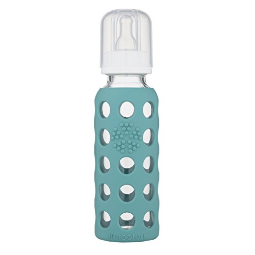 Lifefactory 9oz Glass Baby Bottle 2pk Bundle with 2 Stage 3 Nipples (Kale/Raspberry)