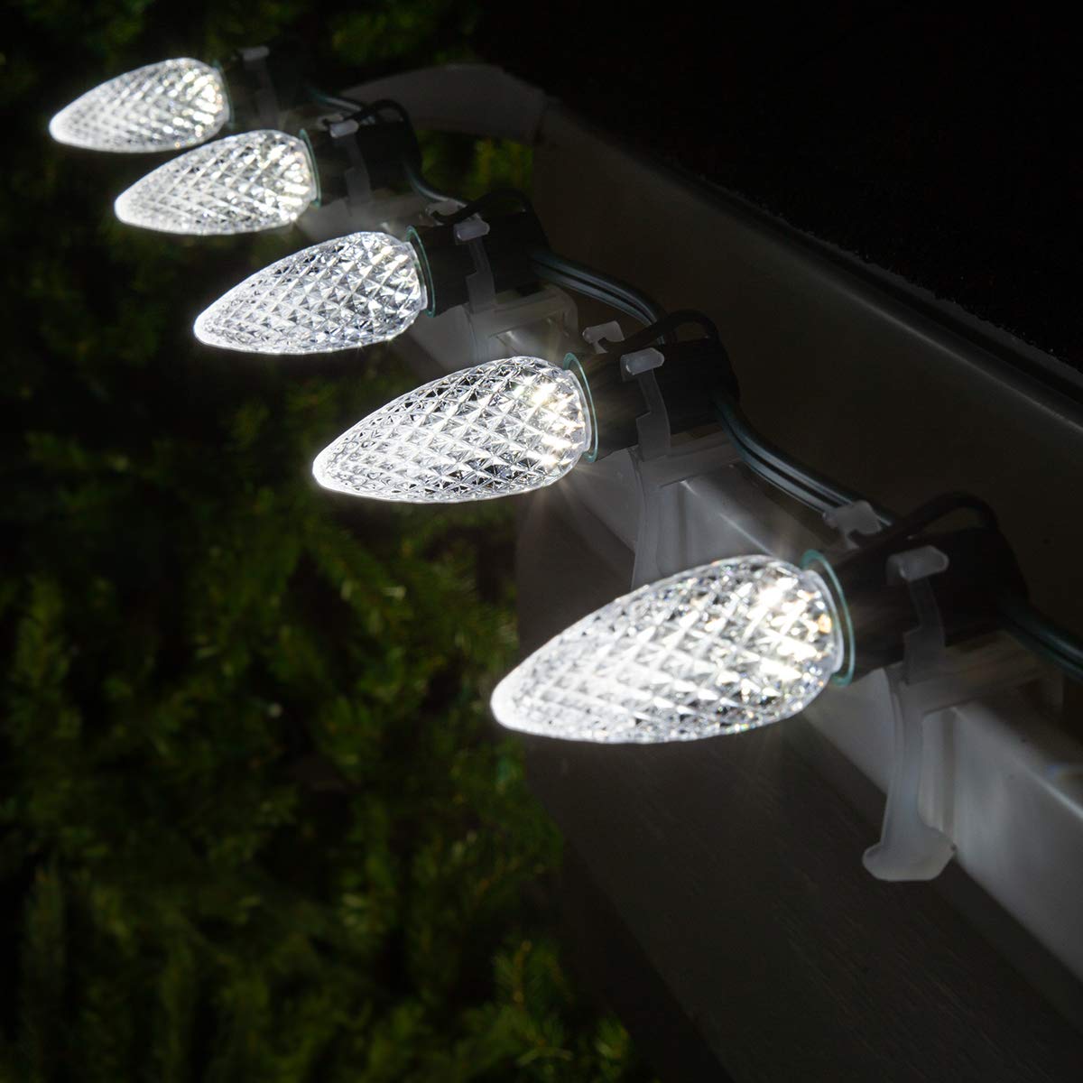 Wintergreen Lighting C9 OptiCore Cool White LED Commercial Outdoor Christmas Lights – Heavy Duty Christmas String Lights; Green Wire (25 Lights, 25 ft, Cool White)