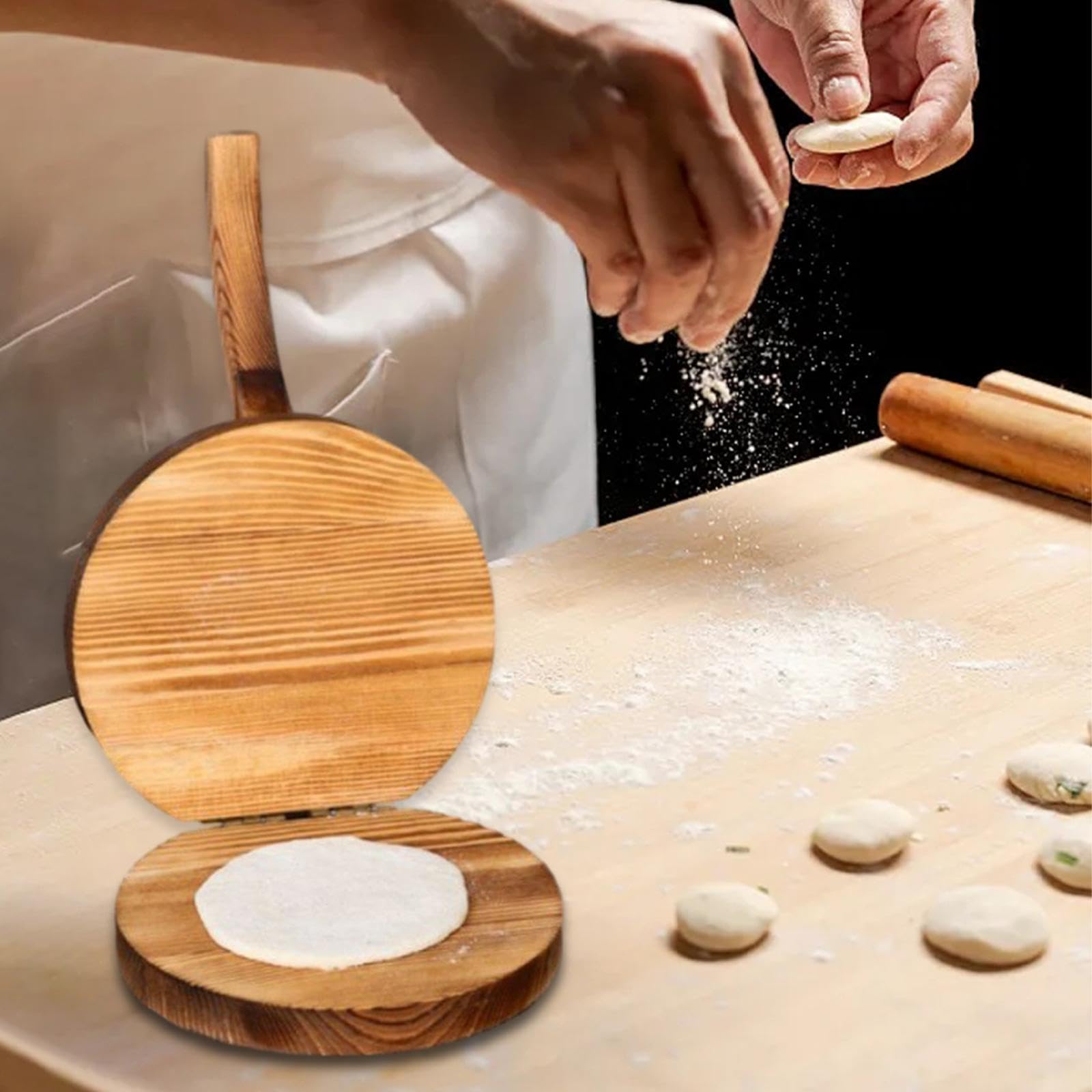 KLKCMS Wooden Tortilla Press Maker Mexican Tortillera Presser Ergonomic Multifunctional Dough Presser for Ravioli Tortillas Pancakes