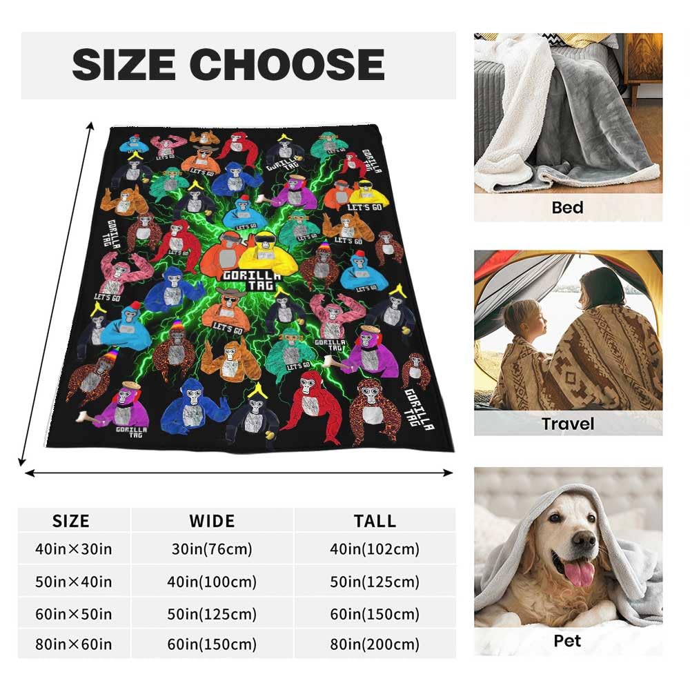Gorilla Blanket Boys Gorilla Throws Blanket Children's Nap Blanket- Soft Lightweight Plush Tag Blanket Cozy (60in x 80in)