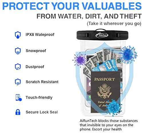 Large Universal Waterproof Case, AiRunTech Waterproof Phone Pouch Compatible with iPhone 14 Pro Max/13/12/11/XR/X/SE//8/7, Galaxy S22/S21, Note 20 Pixel/OnePlus Underwater Phone Protector Vacation