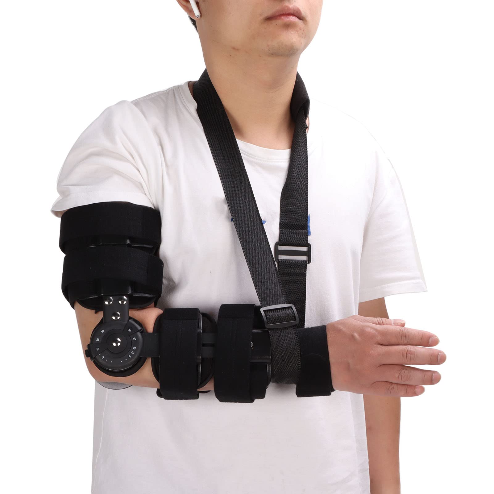 CUEI Hinged Elbow Brace, Adjustable Elbow Brace Support Sling Stabilizer, Splint Arm Injury Recovery Support, Ligament Tendon Repairs Shoulder Sling Stabilizer for Post Op Surgery Recovery Ligament