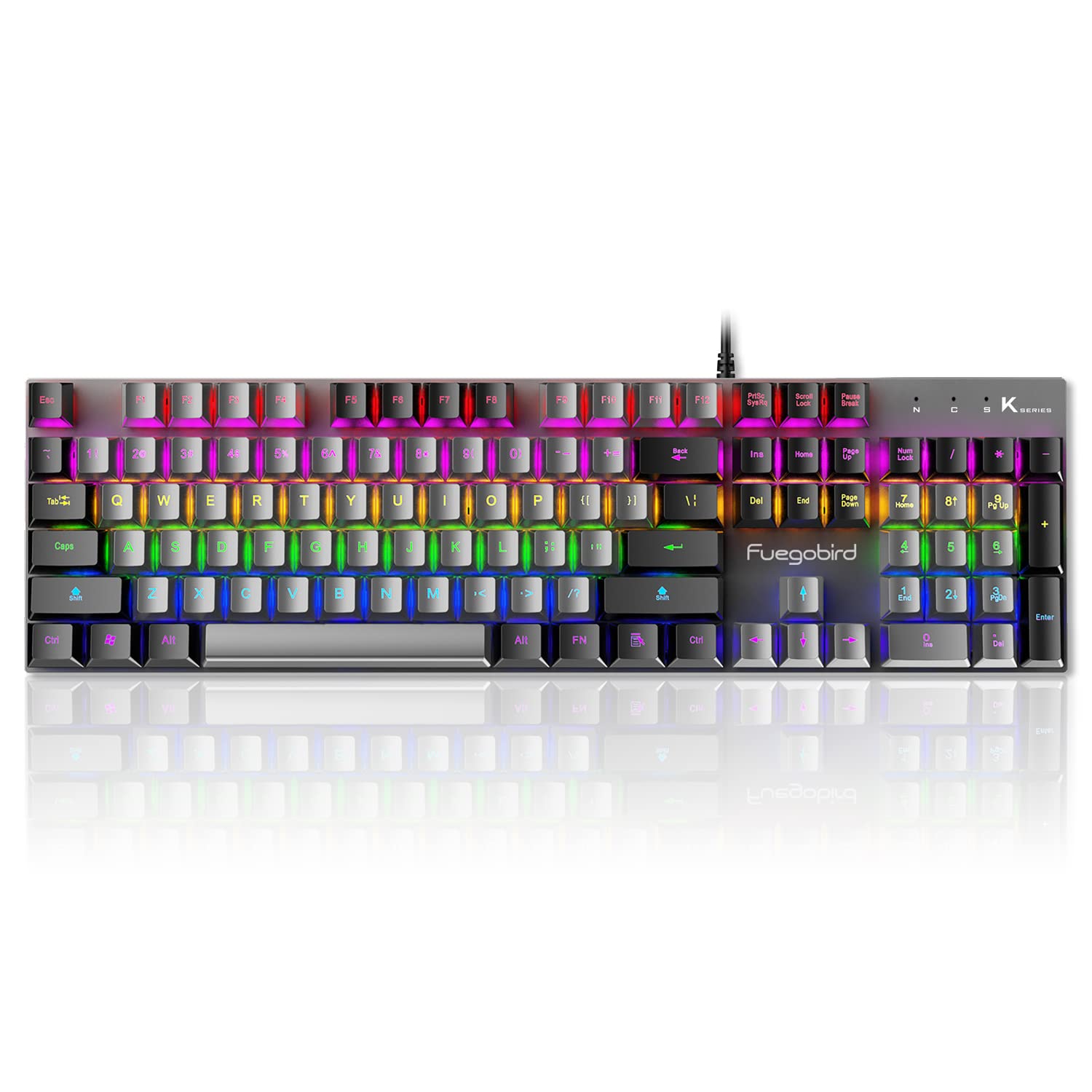 Fuegobird Mechanical Gaming Keyboard, RGB LED Backlit, Wired Keyboard with Linear Red Switch, 104 Full Keys Anti-ghosting, Double-Shot Keycaps