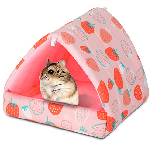 vxxliaxs Hamster Bed, Cozy Cave and Warm Hideout, Small Animal Warm Nest, Washable Cute Hanging Hammock for Small Animals, Syrian Hamster, Hamster Dwarf (Small, Pink Strawberry)