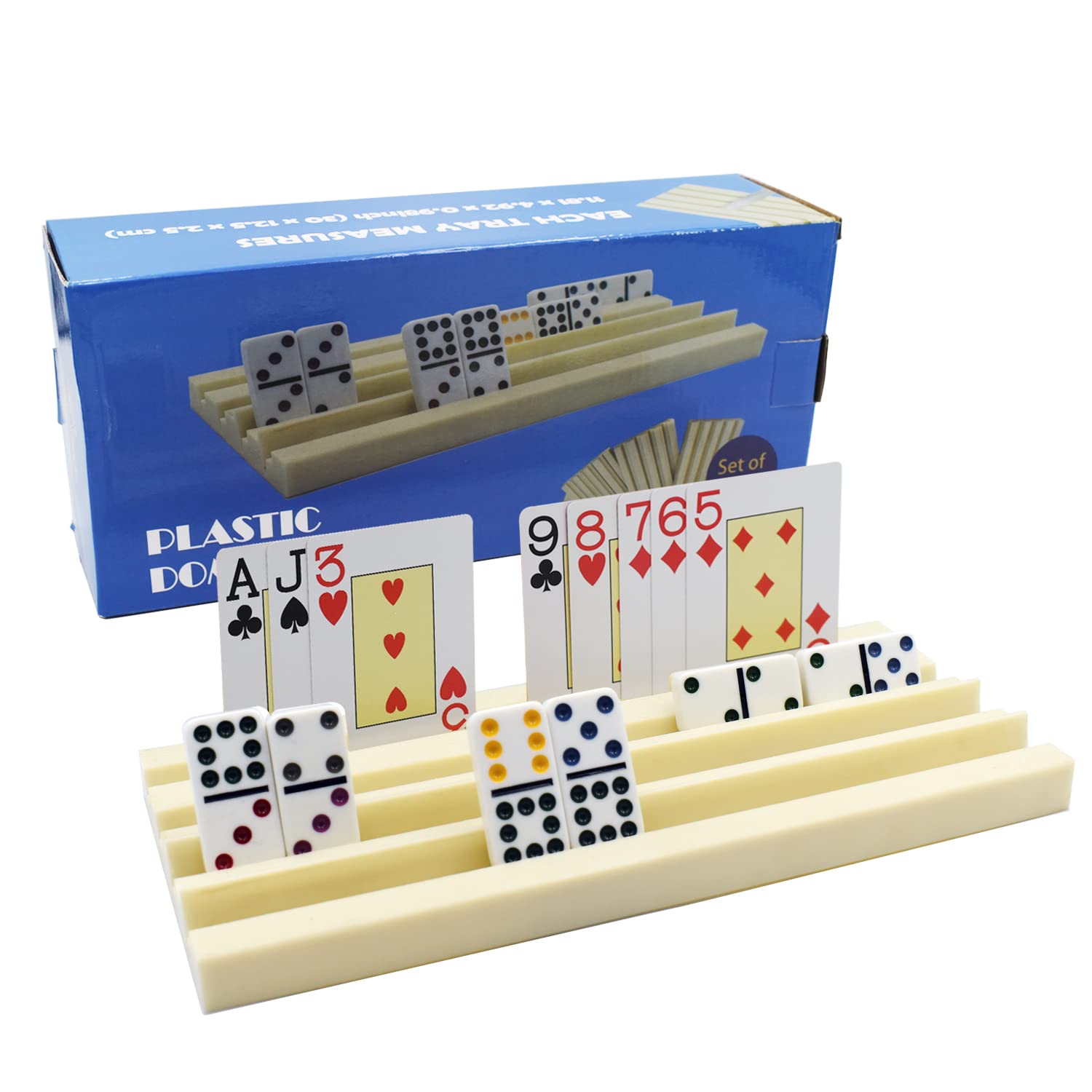 Yuanhe Plastic Domino Card Holders - Dominoes Tile Stand Organizer and Playing Card Game Racks/Trays, Set of 4
