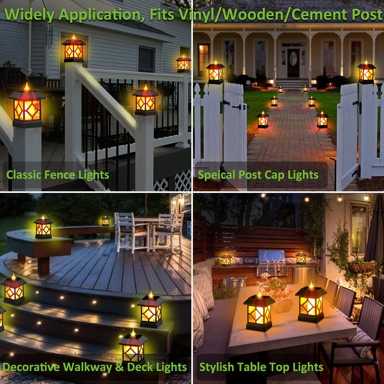 Solar Post Deck Flame Light,Outdoor Dual-Floor Waterproof Solar Post Cap LED Light,4x4 5x5 6x6 3.5X3.5 Fence Post Top Outside Flickering Light Dusk to Dawn for Garden