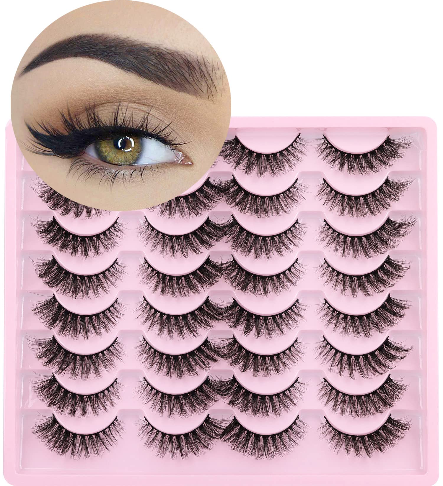 False Eyelashes Natural Look Wispy Fake Lashes Fluffy 15mm Short Cat Eye Faux Mink Eyelashes Wispies Strip Lashes Pack by Delyneph