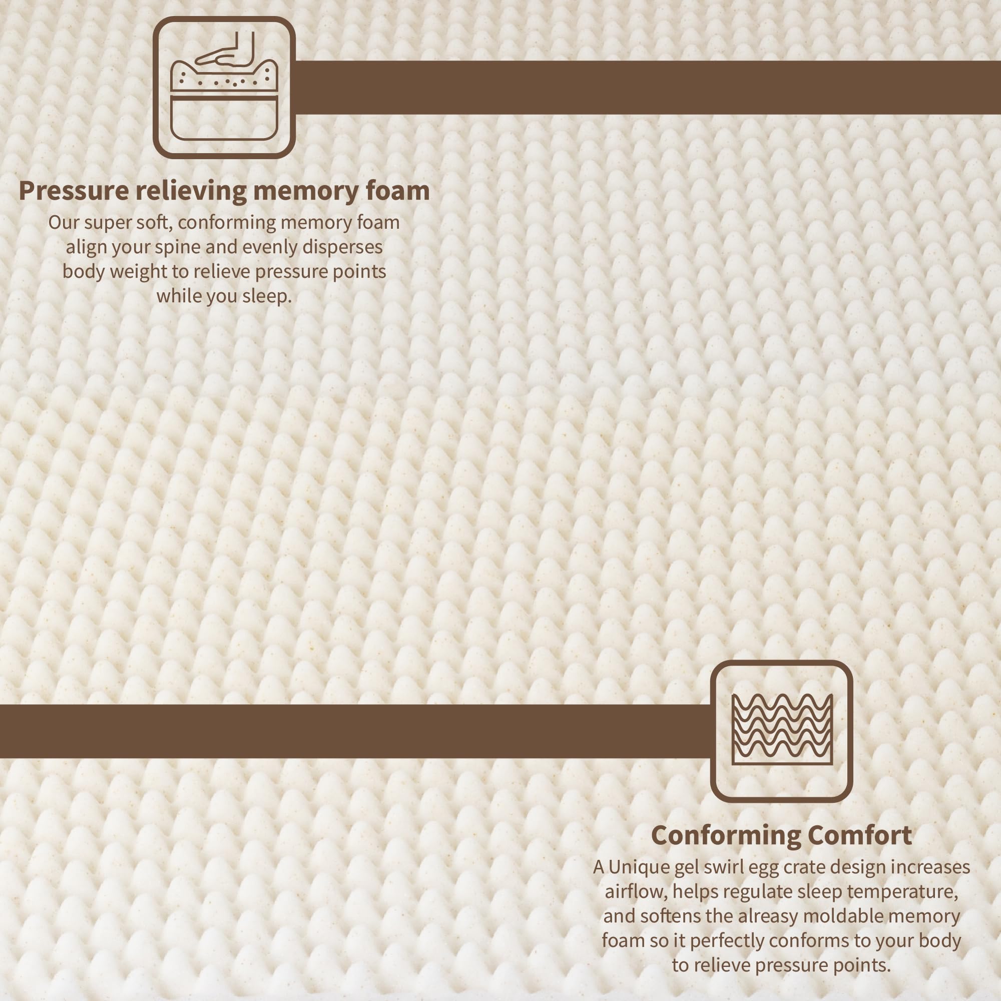 Greaton, 1-Inch Copper-Infused Memory Foam Mattress Toppers, Cooling and Pressure Relieving with Airflow Design, Twin, Beige