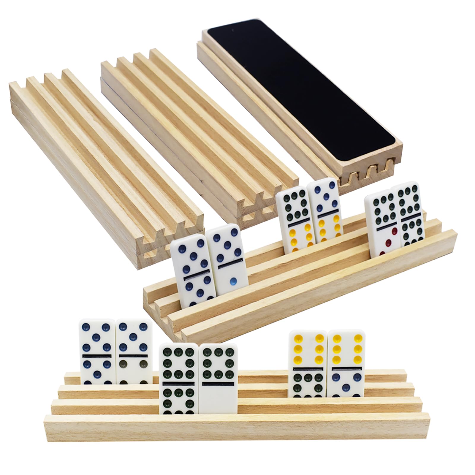 Yuanhe Wooden Domino Racks/Trays Set of 8, Domino Tiles Holders