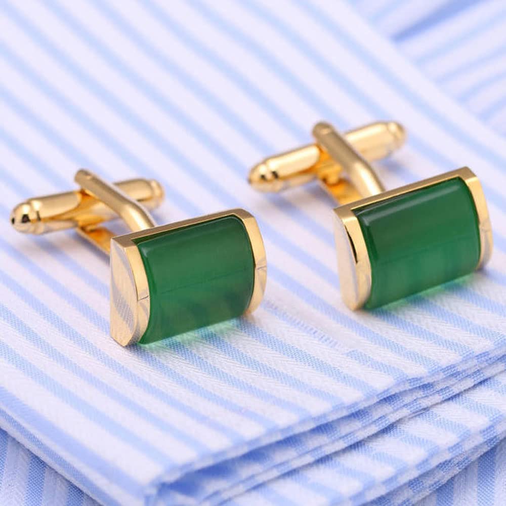 Cufflinks Men's Cufflinks Creative Cufflinks Shirt Cufflinks Emerald Opal Cuff Studs Gold Cuffs Cufflinks for Every Occasion (Cufflinks Box Included)