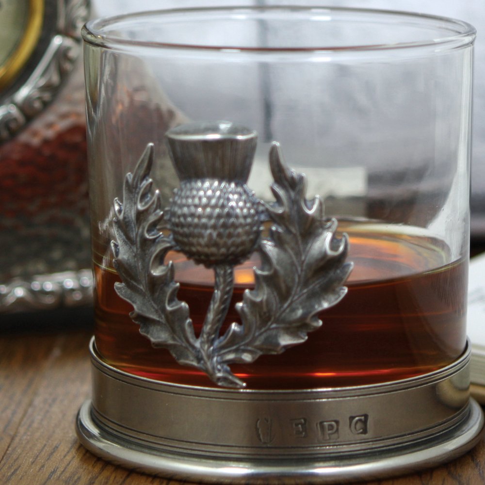 English Pewter Company 11oz Double Tumbler Scottish Thistle Set Old Fashioned Whiskey Glass [SG706]