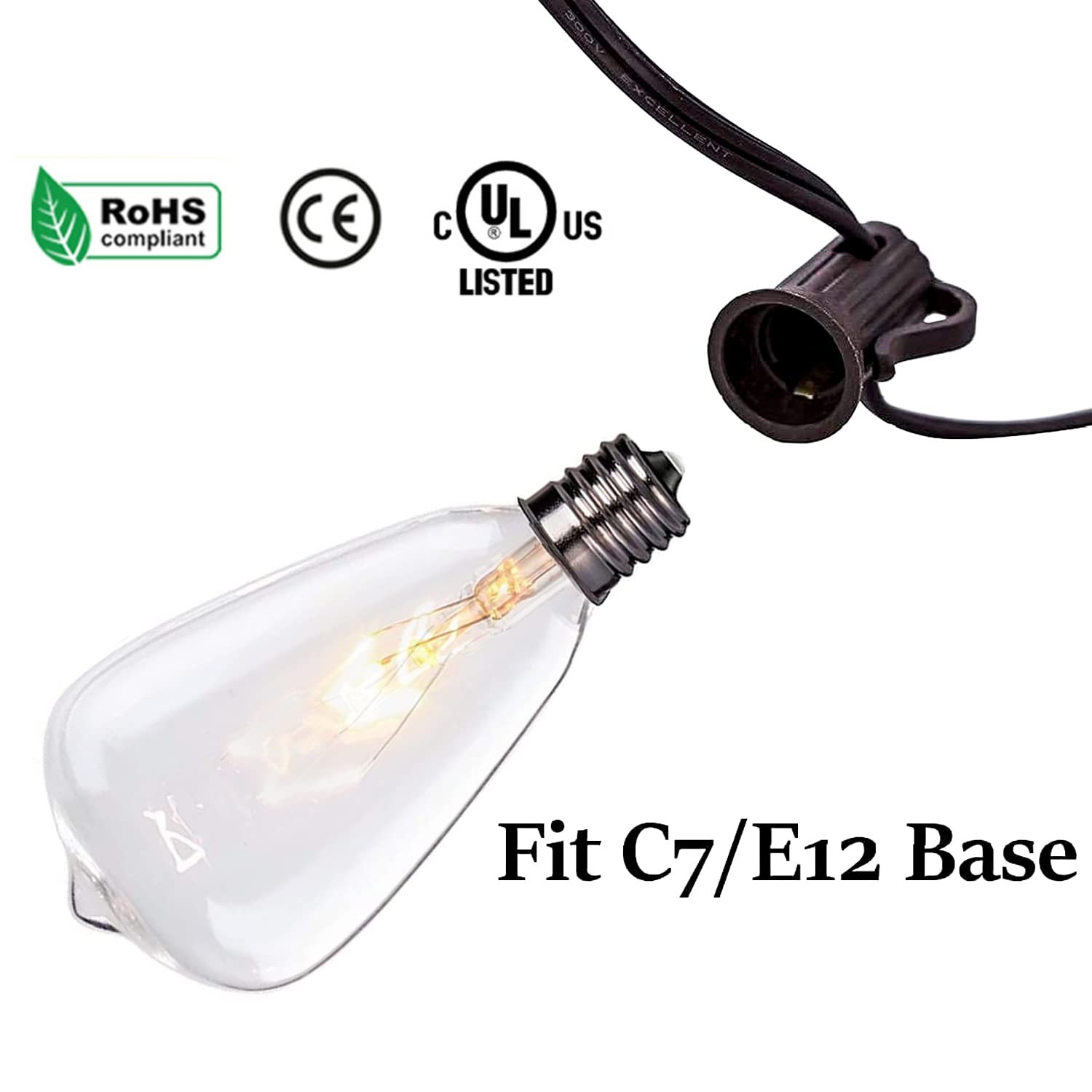 Dr.BeTree 10 Pack Edison Light Bulbs, Clear Replacement Bulbs, ST38 Glass Night Lights Bulbs, 7 Watts C7/E12 Screw Base for Indoor Outdoor Patio String Lights
