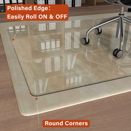 CONGUILIAO Glass Chair Mat, 36" x 46" Tempered Glass Office Chair Mat for Carpeted or Hardwood Floors, Computer Chair Mat Floor Protector Mat, Effortless Rolling, Easy to Clean (Transparent)