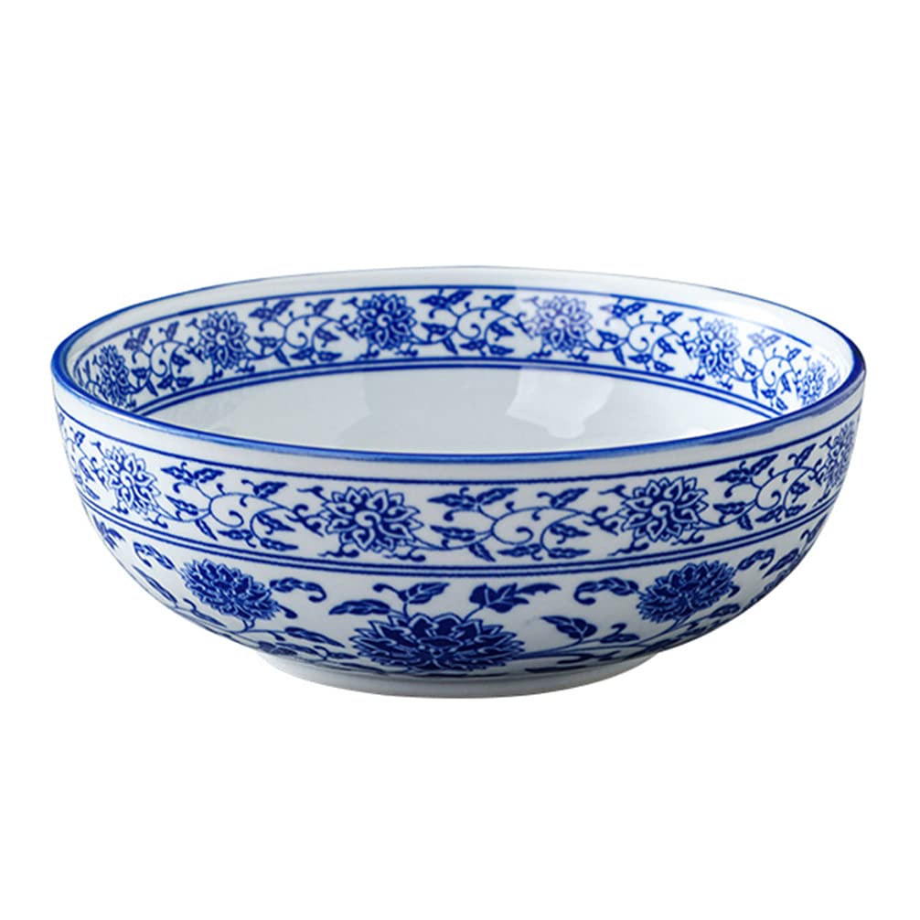 DOITOOL Ceramic Ramen Bowl Blue and White Porcelain Bowl Noodle Serving Bowls Kitchen Deep Soup Pho Bowls Salad Bowls for Ramen Pasta Cereal Dessert 8inch
