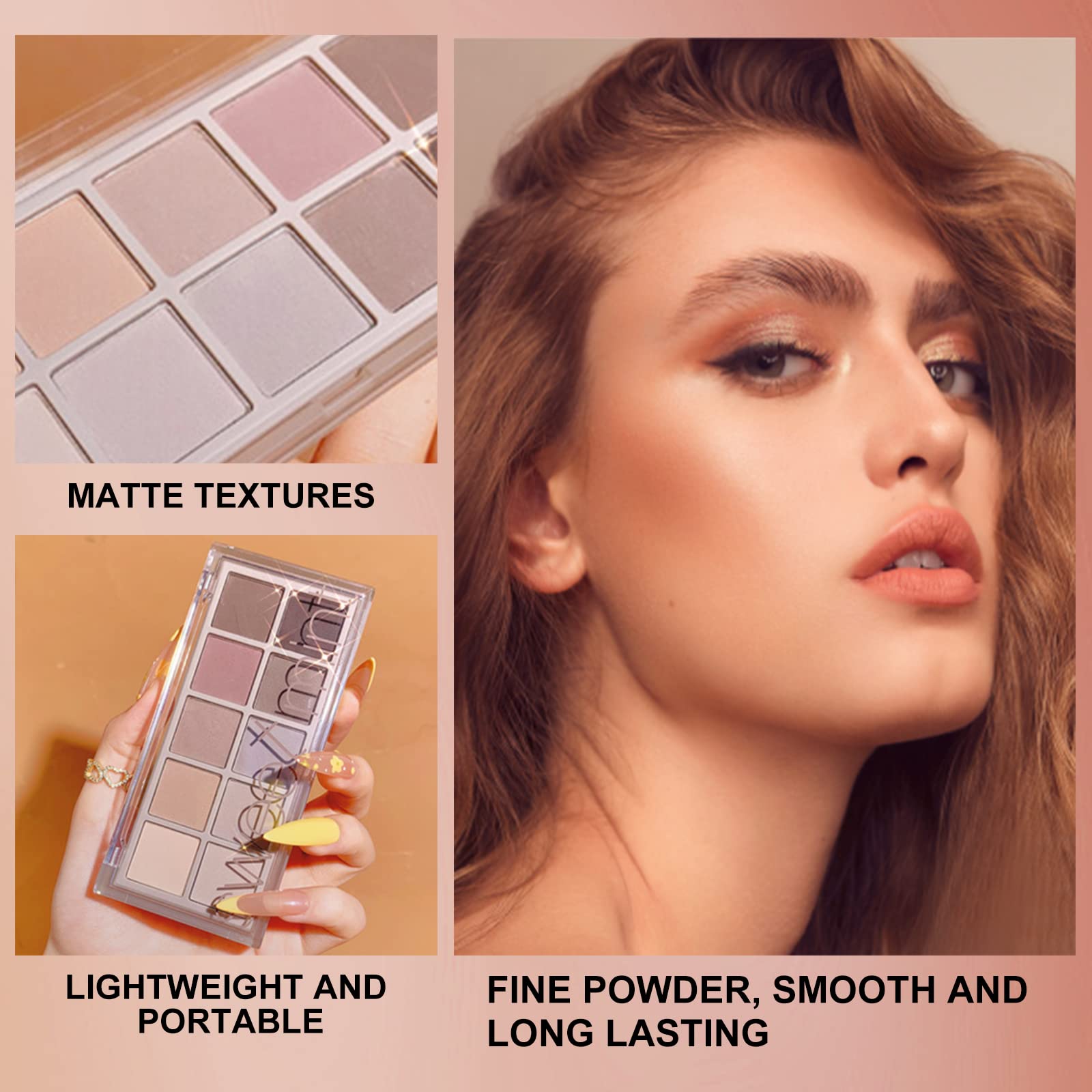 Erinde 10 Colors Eyeshadow Palette, Matte Shimmer Glitter Eye Shadow Palette Makeup, Ultra-Blendable, High Pigmented, Naturing-Looking, Neutral Nude Eyeshadow Palette with Professional Brush, 2PCS